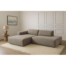Ecksofa Home Affaire "Noord mit Kedernaht, Breite 227 cm, L-Form", braun, B:227cm H:71cm T:161cm, 100% Polyester, Sofas, Ecksofa, Cord, Struktur, Webstoff, mit Wellenunterfederung, Massivholzrahmen