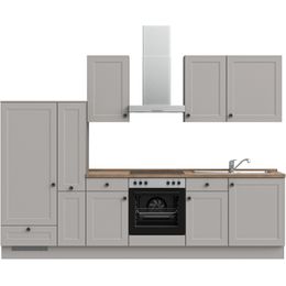 K&uuml;chenzeile Nobilia "Cascada I", NEU: individuell anpassbar mit gratis Profi-Beratung", grau (k&uuml;che: grau, korpus: lacklaminat steingraufarben, arbeitsplatte: eiche havanna nachbildung), B:300,3cm H:216,6cm T:60cm, Komplettk&uuml;chen-Sets, K&uuml;chenzeile, vormontiert, Breite 300 cm, Ausrichtung w&auml;hlbar, wahlw. mit E-Ger&auml;ten
