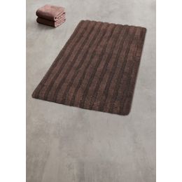 Badematte Kleine Wolke "Cord, Badvorleger, Badezimmer Teppich", braun (nussbraun), H:25mm, Polyacryl, Badematten, Badematte, Badteppich, Streifen Design, Hoch-Tief Effekt
