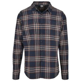 Langarmshirt Urban Classics "Urban Classics Herren Checked Campus Shirt", Herren, Gr. M, dunkelblau, rustrot, 100% Baumwolle, kariert, normal, amerikanischer Ausschnitt, Shirts Langarmshirt