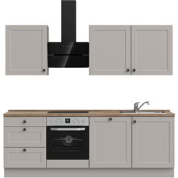 K&uuml;chenzeile Nobilia "Cascada II", NEU: individuell anpassbar mit gratis Profi-Beratung", grau (k&uuml;che: grau, korpus: lacklaminat steingraufarben, arbeitsplatte: eiche havanna nachbildung), B:240,3cm H:216,6cm T:60cm, Komplettk&uuml;chen-Sets, K&uuml;chenzeile, vormontiert, Breite 240 cm, Ausrichtung w&auml;hlbar, wahlw. mit E-Ger&auml;ten