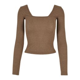 Langarmshirt Urban Classics "Urban Classics Damen Ladies Rib Squared Neckline Longsleeve", Damen, Gr. S, schwarzkhaki, 80% Viskose, 20% Polyester, unifarben, slim fit, eckiger Ausschnitt, Shirts Langarmshirt