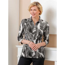Poloshirt CLASSIC "Shirt", Damen, Gr. 38, schwarz (schwarz, ecru, bedruckt), 95% Viskose, 5% Elasthan, gemustert, mehrfarbig, Shirts