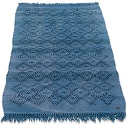 Badematte Tom Tailor HOME "Vintage Wash, Badvorleger, Badezimmer Teppich", blau (denim), H:6mm, Baumwolle, Badematten, Badematte, Badteppich, Uni Farben, Rauten Muster, mit Fransen, reine Baumwolle