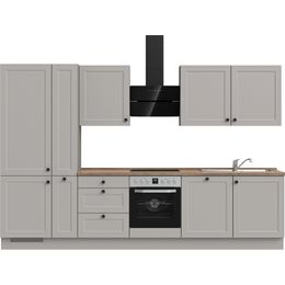 K&uuml;chenzeile Nobilia "Cascada II", NEU: individuell anpassbar mit gratis Profi-Beratung", grau (k&uuml;che: grau, korpus: lacklaminat steingraufarben, arbeitsplatte: eiche havanna nachbildung), B:330,3cm H:216,6cm T:60cm, Komplettk&uuml;chen-Sets, K&uuml;chenzeile, vormontiert, Breite 330 cm, Ausrichtung w&auml;hlbar, wahlw. mit E-Ger&auml;ten