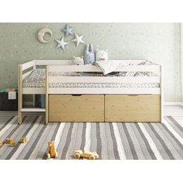 Kinderbett OTTO HOME "Tide, maximaler Stauraum durch Schubk&auml;sten, Massivholz", braun (wei&szlig;, eichefarben, wei&szlig;, wei&szlig;), B:105,4cm H:83cm L:206cm, Betten, Kinderbett, Hochbett mit Rausfallschutz, Made in EU