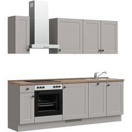 K&uuml;chenzeile Nobilia "Cascada I", NEU: individuell anpassbar mit gratis Profi-Beratung", grau (k&uuml;che: grau, korpus: lacklaminat steingraufarben, arbeitsplatte: eiche havanna nachbildung), B:240,3cm H:216,6cm T:60cm, Komplettk&uuml;chen-Sets, K&uuml;chenzeile, vormontiert, Breite 240 cm, Ausrichtung w&auml;hlbar, wahlw. mit E-Ger&auml;ten