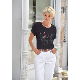 Rundhalsshirt Classic Basics "Shirt", Damen, Gr. 42, schwarz (schwarz, bedruckt), 100% Baumwolle, gebl&uuml;mt, unifarben, Rundhals, Shirts Rundhalsshirt