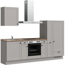 K&uuml;chenzeile Nobilia "Cascada I", NEU: individuell anpassbar mit gratis Profi-Beratung", grau (k&uuml;che: grau, korpus: lacklaminat steingraufarben, arbeitsplatte: eiche havanna nachbildung), B:270,3cm H:216,6cm T:60cm, Komplettk&uuml;chen-Sets, K&uuml;chenzeile, vormontiert, Breite 270 cm, Ausrichtung w&auml;hlbar, wahlw. mit E-Ger&auml;ten
