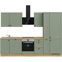 K&uuml;chenzeile Nobilia "Cascada II", NEU: individuell anpassbar mit gratis Profi-Beratung", gr&uuml;n (k&uuml;che: gr&uuml;n, korpus: lacklaminat schilffarben, arbeitsplatte: eiche sierra nachbildung), B:300,3cm H:216,6cm T:60cm, Komplettk&uuml;chen-Sets, K&uuml;chenzeile, vormontiert, Breite 300 cm, Ausrichtung w&auml;hlbar, wahlw. mit E-Ger&auml;ten