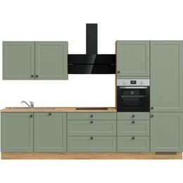 K&uuml;chenzeile Nobilia "Cascada II", NEU: individuell anpassbar mit gratis Profi-Beratung", gr&uuml;n (k&uuml;che: gr&uuml;n, korpus: lacklaminat schilffarben, arbeitsplatte: eiche sierra nachbildung), B:330,3cm H:216,6cm T:60cm, Komplettk&uuml;chen-Sets, K&uuml;chenzeile, vormontiert, Breite 330 cm, Ausrichtung w&auml;hlbar, wahlw. mit E-Ger&auml;ten