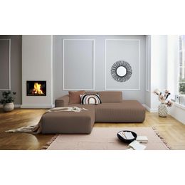 Ecksofa Home Affaire "Noord mit Kedernaht, Breite 227 cm, L-Form", braun, B:227cm H:71cm T:161cm, 94% Polyester; 6% Nylon, Sofas, Ecksofa, Cord, Struktur, Webstoff, mit Wellenunterfederung, Massivholzrahmen
