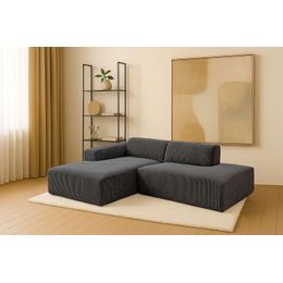 Ecksofa Home Affaire "Noord mit Kedernaht, Breite 227 cm, L-Form", grau (dunkelgrau), B:227cm H:71cm T:161cm, 94% Polyester; 6% Nylon, Sofas, Ecksofa, Cord, Struktur, Webstoff, mit Wellenunterfederung, Massivholzrahmen