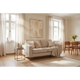 2-Sitzer Home Affaire "Pinto Skandi, 166 cm, Chenille, Struktur", creme, B:168cm H:89cm T:97cm, 100% Polyester, Sofas, mit Keder, Massivholzf&uuml;&szlig;e Eiche ger&auml;uchert, Wellenunterfederung
