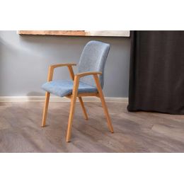 Armlehnstuhl OTTO HOME "Loreen Esszimmerstuhl, Polsterstuhl, Designstuhl", beige (storm 97 grau, eiche natur ge&ouml;lt), B:56cm H:86,5cm T:64cm, Holzwerkstoff, Massivholz, Polyester, St&uuml;hle, Armlehnstuhl, mit Massivgestell, hochwertig gearbeitet, Armlehnen, stilvoll, bequem