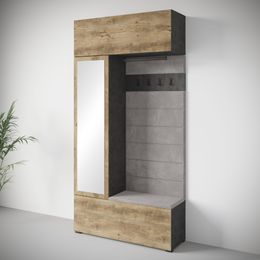 Garderoben-Set Home Affaire "TEJO", matera anthrazit, kastanie breslau, B:115cm H:231,9cm T:37,5cm, Holzwerkstoff, Kastenm&ouml;bel-Sets, Spiegel Schrank Element flexibel links/rechts einsetzbar