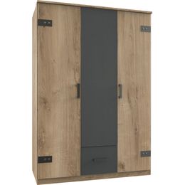 Dreht&uuml;renschrank wimex "Glasgow", grau (plankeneiche, graphit), B:135cm H:198cm T:58cm, Schr&auml;nke, Dreht&uuml;renschrank