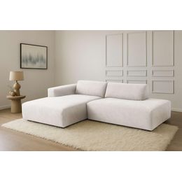 Ecksofa Home Affaire "Noord mit Kedernaht, Breite 227 cm, L-Form", beige (cream), B:227cm H:71cm T:161cm, 100% Polyester, Sofas, Ecksofa, Cord, Struktur, Webstoff, mit Wellenunterfederung, Massivholzrahmen