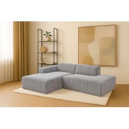 Ecksofa Home Affaire "Noord mit Kedernaht, Breite 227 cm, L-Form", grau (ligh grau), B:227cm H:71cm T:161cm, 94% Polyester; 6% Nylon, Sofas, Ecksofa, Cord, Struktur, Webstoff, mit Wellenunterfederung, Massivholzrahmen