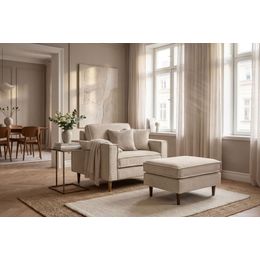 Polsterhocker Home Affaire "Pinto Skandi", beige (creme), B:76cm H:45cm T:56cm, 100% Polyester, Hocker, Polsterhocker, mit Keder, Massivholzf&uuml;&szlig;e Eiche ger&auml;uchert
