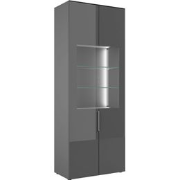 HBZ-MEBLE Vitrine HBZ "Santorin Vitrine, Melaminbeschichtung, LED-Beleuchtung", anthrazit, B:75cm H:196cm T:40cm, Glas, Holzwerkstoff, Schr&auml;nke, Vitrine, LED Vitrine, mit Softclose-Funktion, Lip Griffe aus Metall