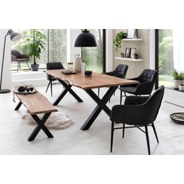 Esstisch Home Affaire "Manhattan", schwarz (natur, schwarz), B:200cm H:77cm T:100cm, Tische, Rechteckiger Esstisch Holz-Esstische, mit Baumkante