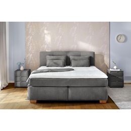 Jockenh&ouml;fer Boxspringbett JOCKENH&Ouml;FER GRUPPE "Ulla, Wende-Bonell-Federkernmatratze (H2/H3)", grau (mittelgrau 417, 39), B:169cm L:216cm, Bezug Bett: Chenille(100% Polyester);Topper und Matratzenspiegel: 100% Polyester, Komplettbetten, Boxspringbett, inklusive Topper und 4 Kissen, Bettbreite 160 cm oder 180 cm w&auml;hlbar