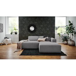 Ecksofa Home Affaire "Noord mit Kedernaht, Breite 227 cm, L-Form", grau, B:227cm H:71cm T:161cm, 94% Polyester; 6% Nylon, Sofas, Ecksofa, Cord, Struktur, Webstoff, mit Wellenunterfederung, Massivholzrahmen