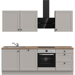 K&uuml;chenzeile Nobilia "Cascada II", NEU: individuell anpassbar mit gratis Profi-Beratung", grau (k&uuml;che: grau, korpus: lacklaminat steingraufarben, arbeitsplatte: eiche havanna nachbildung), B:240,3cm H:216,6cm T:60cm, Komplettk&uuml;chen-Sets, K&uuml;chenzeile, vormontiert, Breite 240 cm, Ausrichtung w&auml;hlbar, wahlw. mit E-Ger&auml;ten