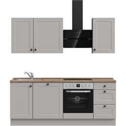 K&uuml;chenzeile Nobilia "Cascada II", NEU: individuell anpassbar mit gratis Profi-Beratung", grau (k&uuml;che: grau, korpus: lacklaminat steingraufarben, arbeitsplatte: eiche havanna nachbildung), B:210,3cm H:216,6cm T:60cm, Komplettk&uuml;chen-Sets, K&uuml;chenzeile, vormontiert, Breite 210 cm, Ausrichtung w&auml;hlbar, wahlw. mit E-Ger&auml;ten