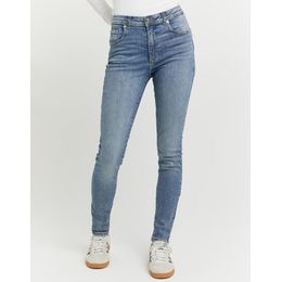 Skinny-fit-Jeans Tally Weijl "SPADEPUMPMR", Damen, Gr. 36, N-Gr, medium indigo washusedeffects9, Denim/Jeans, Obermaterial: 98% Baumwolle, 2% Elasthan, Abriebeffekte, skinny fit lang, Jeans, Baumwollmischung, skinny fit