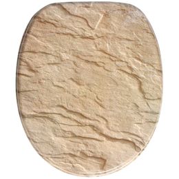 WC-Sitz Sanilo "Sand Stone mit Absenkautomatik & Quick Release", braun (braun, beige), B:37,5cm L:47cm, MDF - Mitteldichte Holzfaserplatte, WC-Sitze, Premium Toilettendeckel, abnehmbar, leichte Montage von oben