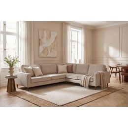 Ecksofa Home Affaire "Pinto Skandi, 290 cm, Chenille, Struktur, Ottomane links / rechts", beige (creme), B:290cm H:89cm T:250cm, 100% Polyester, Sofas, Ecksofa, mit Keder, Massivholzf&uuml;&szlig;e Eiche ger&auml;uchert, Wellenunterfederung
