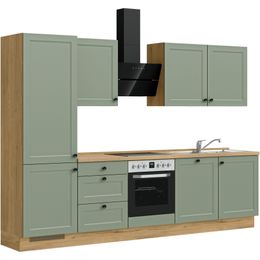 K&uuml;chenzeile Nobilia "Cascada II", NEU: individuell anpassbar mit gratis Profi-Beratung", gr&uuml;n (k&uuml;che: gr&uuml;n, korpus: lacklaminat schilffarben, arbeitsplatte: eiche sierra nachbildung), B:300,3cm H:216,6cm T:60cm, Komplettk&uuml;chen-Sets, K&uuml;chenzeile, vormontiert, Breite 300 cm, Ausrichtung w&auml;hlbar, wahlw. mit E-Ger&auml;ten