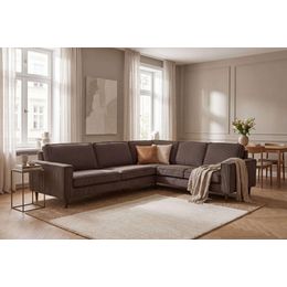 Ecksofa Home Affaire "Pinto Skandi, 290 cm, Chenille, Struktur, Ottomane links / rechts", braun, B:290cm H:89cm T:250cm, 92% Polyester, 8% Nylon, Sofas, Ecksofa, mit Keder, Massivholzf&uuml;&szlig;e Eiche ger&auml;uchert, Wellenunterfederung