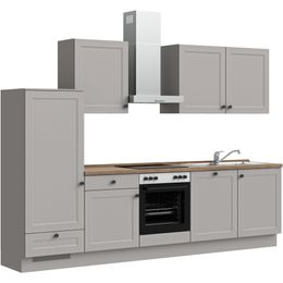 K&uuml;chenzeile Nobilia "Cascada I", NEU: individuell anpassbar mit gratis Profi-Beratung", grau (k&uuml;che: grau, korpus: lacklaminat steingraufarben, arbeitsplatte: eiche havanna nachbildung), B:300,3cm H:216,6cm T:60cm, Komplettk&uuml;chen-Sets, K&uuml;chenzeile, vormontiert, Breite 300 cm, Ausrichtung w&auml;hlbar, wahlw. mit E-Ger&auml;ten