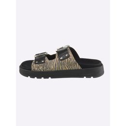 Pantolette Caprice, Damen, Gr. 37, schwarz, gemustert, Glattleder, Veloursleder, Schuhe Pantolette