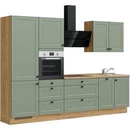 K&uuml;chenzeile Nobilia "Cascada II", NEU: individuell anpassbar mit gratis Profi-Beratung", gr&uuml;n (k&uuml;che: gr&uuml;n, korpus: lacklaminat schilffarben, arbeitsplatte: eiche sierra nachbildung), B:300,3cm H:216,6cm T:60cm, Komplettk&uuml;chen-Sets, K&uuml;chenzeile, vormontiert, Breite 300 cm, Ausrichtung w&auml;hlbar, wahlw. mit E-Ger&auml;ten