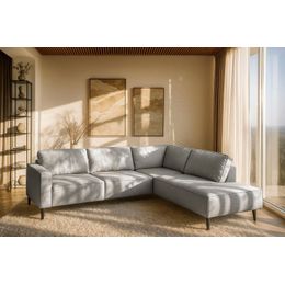 Ecksofa Home Affaire "Fumone, Lederoptik oder Soft-Touch Chenille", grau (dolphin), B:260cm H:83cm T:200cm, 90% PES; 10% NY, Sofas, Ecksofa, Breite 260, mit schwarzen Massivholzf&uuml;&szlig;en