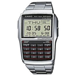 Chronograph CASIO VINTAGE, silber (silberfarben, schwarz), Armbanduhren, Damen, Chronograph, Quarzuhr, Armbanduhr, Taschenrechner, digital, Edelstahlarmband