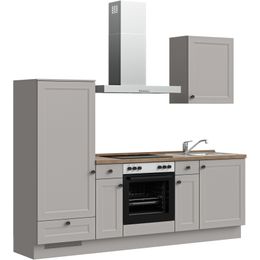 K&uuml;chenzeile Nobilia "Cascada I", NEU: individuell anpassbar mit gratis Profi-Beratung", grau (k&uuml;che: grau, korpus: lacklaminat steingraufarben, arbeitsplatte: eiche havanna nachbildung), B:240,3cm H:216,6cm T:60cm, Komplettk&uuml;chen-Sets, K&uuml;chenzeile, vormontiert, Breite 240 cm, Ausrichtung w&auml;hlbar, wahlw. mit E-Ger&auml;ten
