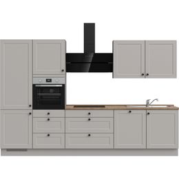 K&uuml;chenzeile Nobilia "Cascada II", NEU: individuell anpassbar mit gratis Profi-Beratung", grau (k&uuml;che: grau, korpus: lacklaminat steingraufarben, arbeitsplatte: eiche havanna nachbildung), B:330,3cm H:216,6cm T:60cm, Komplettk&uuml;chen-Sets, K&uuml;chenzeile, vormontiert, Breite 330 cm, Ausrichtung w&auml;hlbar, wahlw. mit E-Ger&auml;ten