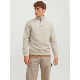 Jack & Jones Sweatshirt JACK & JONES "JJEBRADLEY SWEAT HALF ZIP NOOS", Herren, Gr. S, gelb (moonbeam), angeraute Sweatware, Obermaterial: 61% Polyester, 39% Baumwolle, unifarben, relaxed fit normal, ohne Ausschnitt, Rippb&uuml;ndchen, Sweatshirts Sweatshirt, Materialmix, relaxed fit