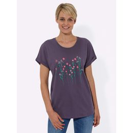 Rundhalsshirt Classic Basics "Shirt", Damen, Gr. 38, lila (pflaume, bedruckt), 100% Baumwolle, gebl&uuml;mt, unifarben, Rundhals, Shirts Rundhalsshirt