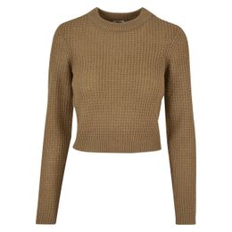 Rundhalspullover Urban Classics "Urban Classics Damen Ladies Short Waffle Sweater", Damen, Gr. XL, warmsand, 100% Polyacryl, unifarben, normal, Rundhals, Pullover Rundhalspullover