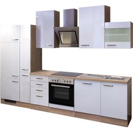 K&uuml;chenzeile Flex-Well "Florenz", wei&szlig; (k&uuml;che: wei&szlig;, front: hochglanz wei&szlig;, korpus: sonoma eiche, arbeitsplatte: sonoma eiche), B:310cm H:234cm T:60cm, Komplettk&uuml;chen-Sets, K&uuml;chenzeile, wahlweise mit E-Ger&auml;ten, Gesamtbreite 310 cm