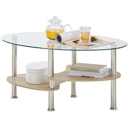 Couchtisch Stolkom "Panty Glastisch, Wohnzimmertisch, Beistelltisch Glas BxHxT 90x42x55 cm", sonoma, artisan dekor, edelstahl, glas, H:42cm T:55cm, Tische, Couchtisch, Sicherheitsglas 8mm, Ablage in MDF Eiche Artisan und Eiche Sonoma
