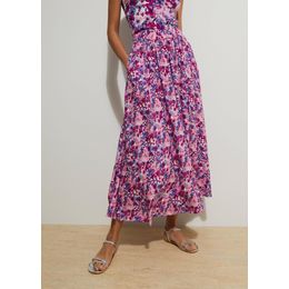 Sommerrock bonprix, Damen, Gr. 48, lila (tiefviolett, fuchsiapink floral), Jersey, Obermaterial: 100% Viskose, gebl&uuml;mt, ausgestellt 7/8-L&auml;nge, R&ouml;cke, aus Viskose, ausgestellte Passform, mit gebl&uuml;mtem Muster