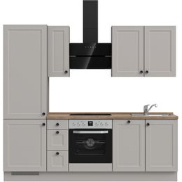K&uuml;chenzeile Nobilia "Cascada II", NEU: individuell anpassbar mit gratis Profi-Beratung", grau (k&uuml;che: grau, korpus: lacklaminat steingraufarben, arbeitsplatte: eiche havanna nachbildung), B:240,3cm H:216,6cm T:60cm, Komplettk&uuml;chen-Sets, K&uuml;chenzeile, vormontiert, Breite 240 cm, Ausrichtung w&auml;hlbar, wahlw. mit E-Ger&auml;ten
