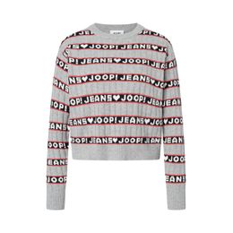 JOOP! Strickpullover JOOP "Karen", Damen, Gr. M, grau (open grau), Strick, Obermaterial: 60% Baumwolle, 30% Nylon, 10% Schurwolle, gemustert, mehrfarbig, regular fit kurz, Rundhals, eingesetzt Rippstrickb&uuml;ndchen, Pullover Strickpullover, mit Logoprint